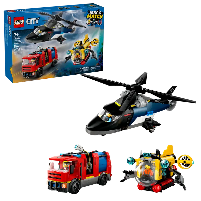 Helicopter, Fire Truck & Submarine Remix – Bricks & Minifigs Grand Rapids